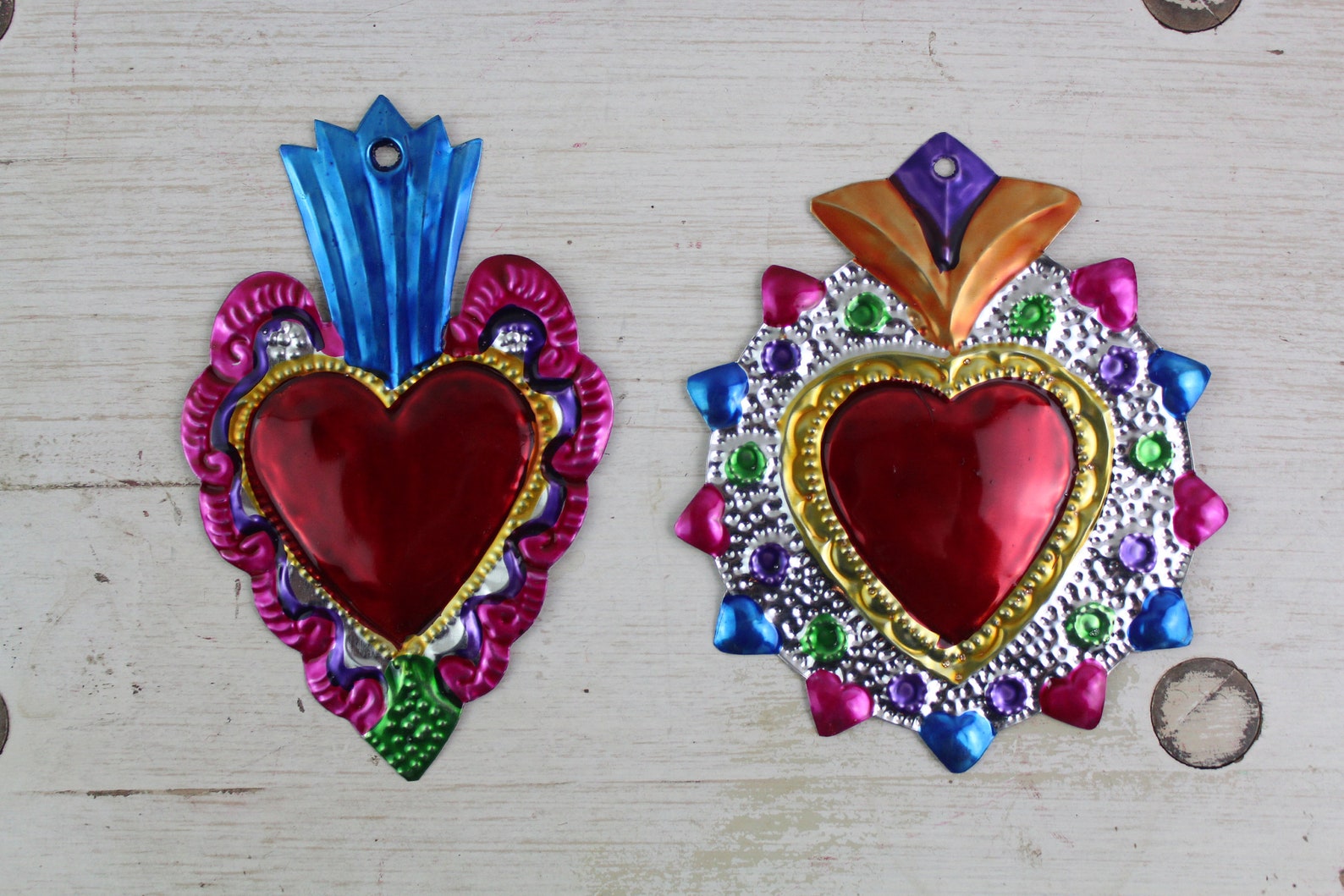 Medium Handmade Mexican Tin Ornaments-Heart-Sacred | Etsy
