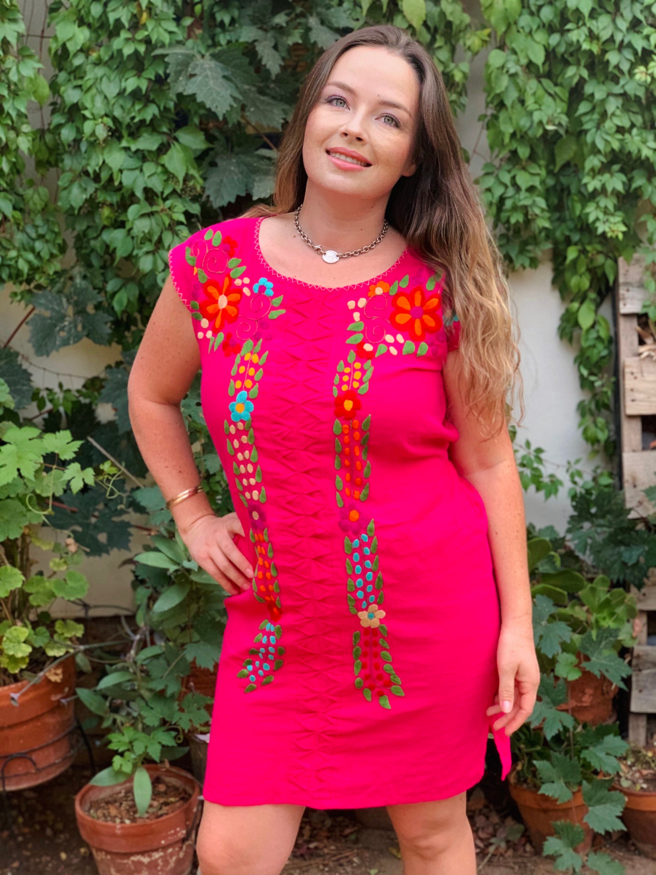 Pink FIESTA Dress With Colorful Hand Embroidered Flowers | Etsy