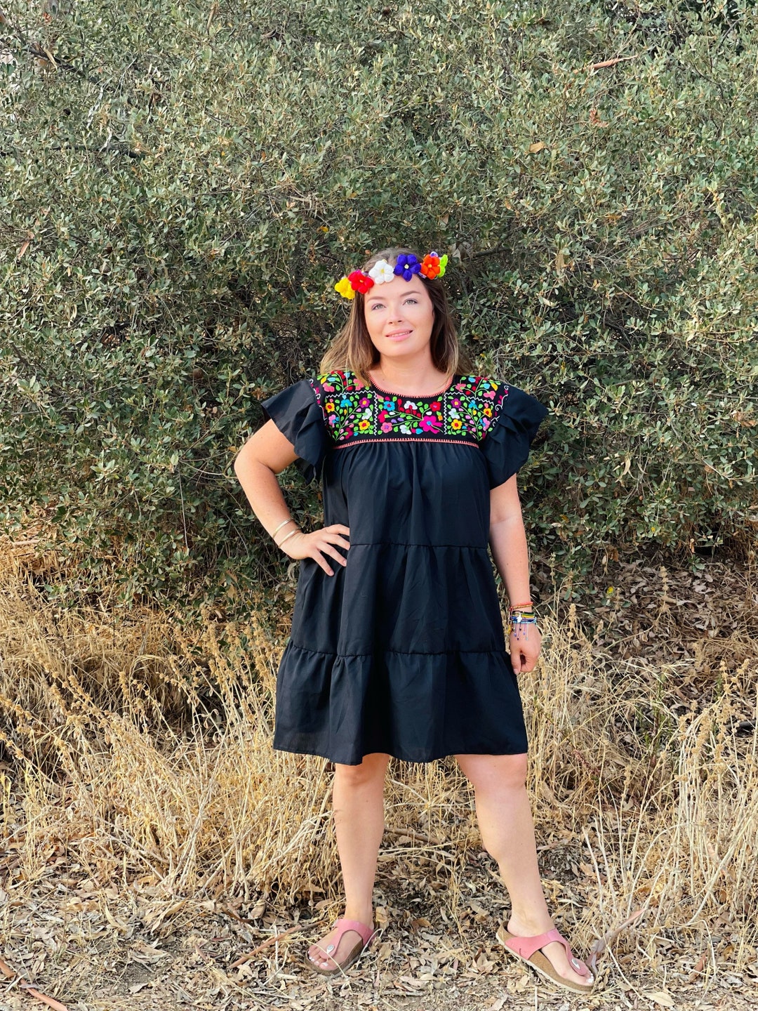Mexican Embroidered Tunic Dress Embroidered by Hand BOHO Hippie ...