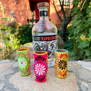 Set of 3 Tequila Shot Glass Hand Painted Colorful Mini Clay Gift Idea ...