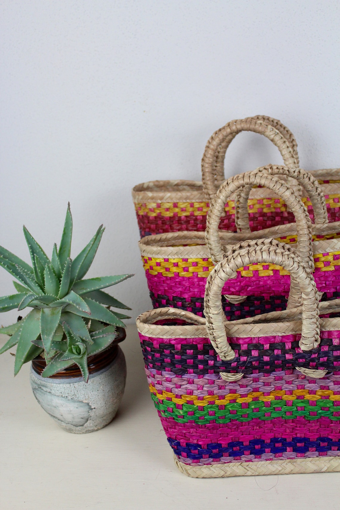 Colorful Handmade Woven Palm Leaf Bag With Round - Etsy