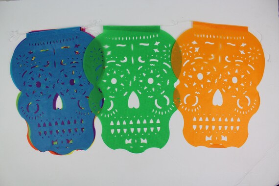 Set of 3 LARGE Sugar Skull Papel Picado Banner Day of the Dead | Etsy