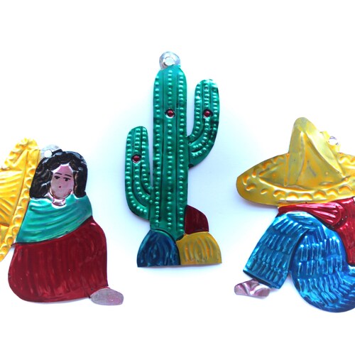 Handmade Mexican Tin Ornaments set of 3 Vintage Christmas - Etsy