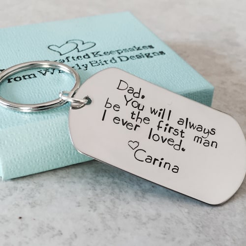 Personalized Dad Keychain Hand Stamped Custom Daughters First | Etsy