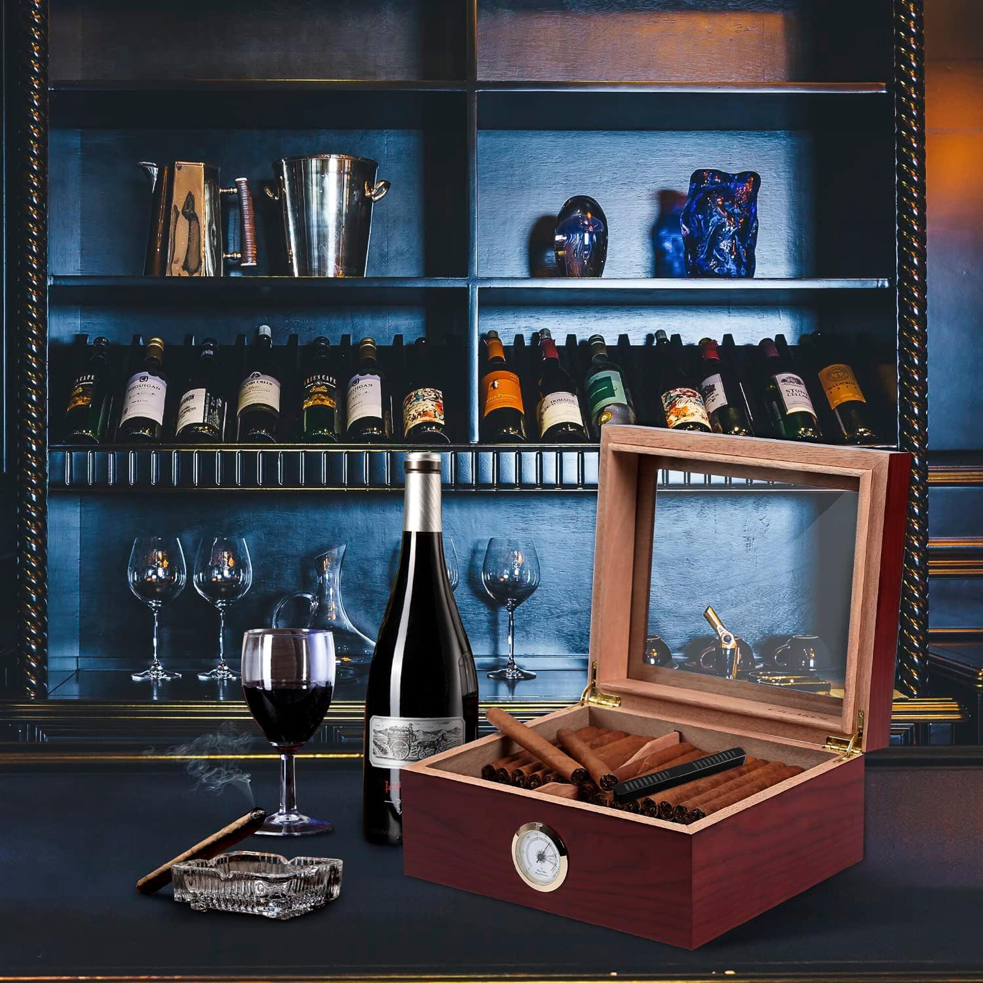 Personalized Cigar Humidor for 30-50 Cigars /humidifier ,hygrometer ...