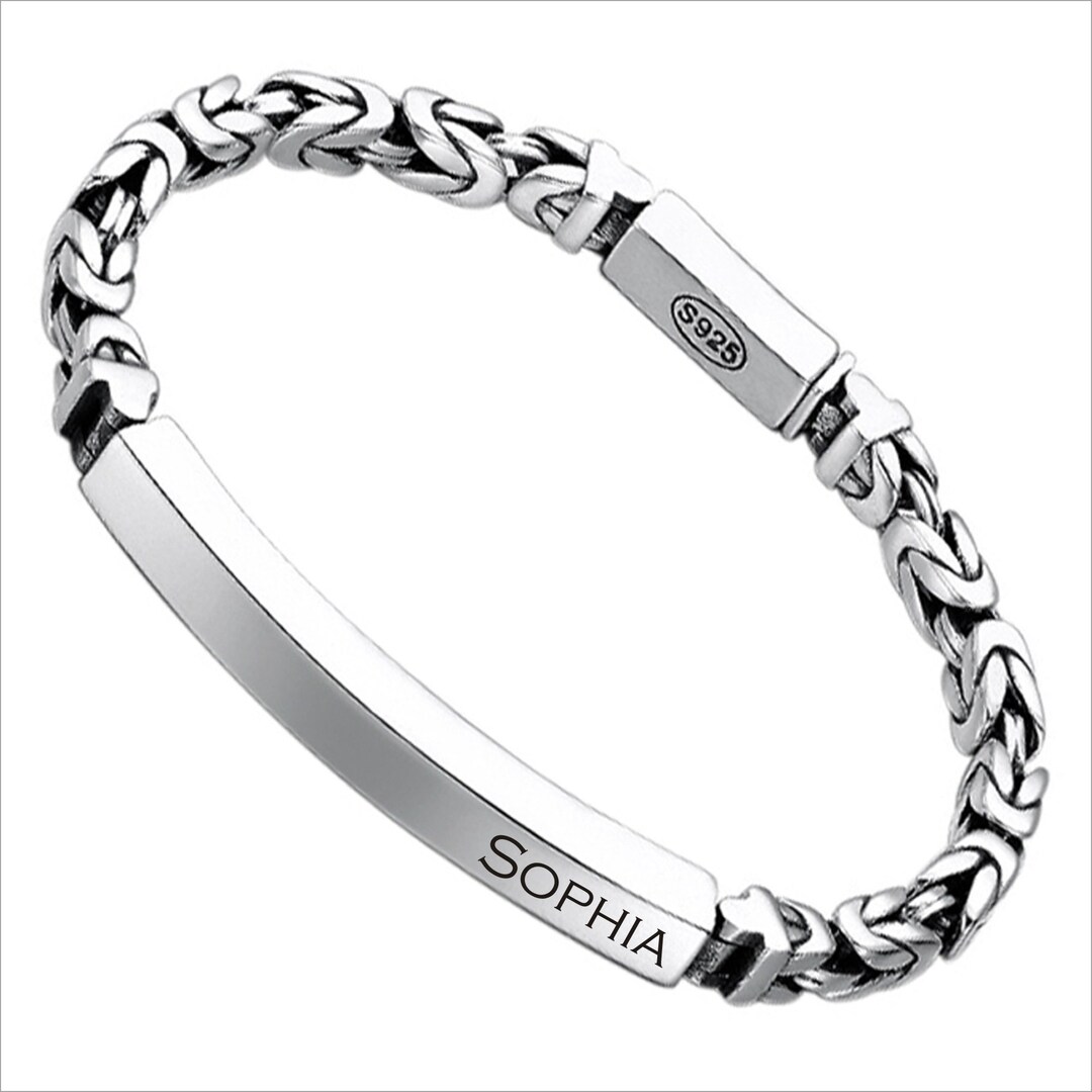 Personalized Solid Sterling Silver ID Bracelet, Engraved Name Bracelet ...