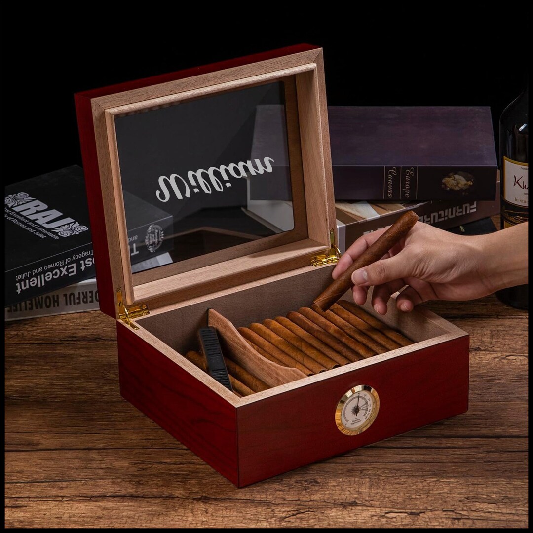 Personalized Cigar Humidor for 30-50 Cigars /humidifier ,hygrometer ...