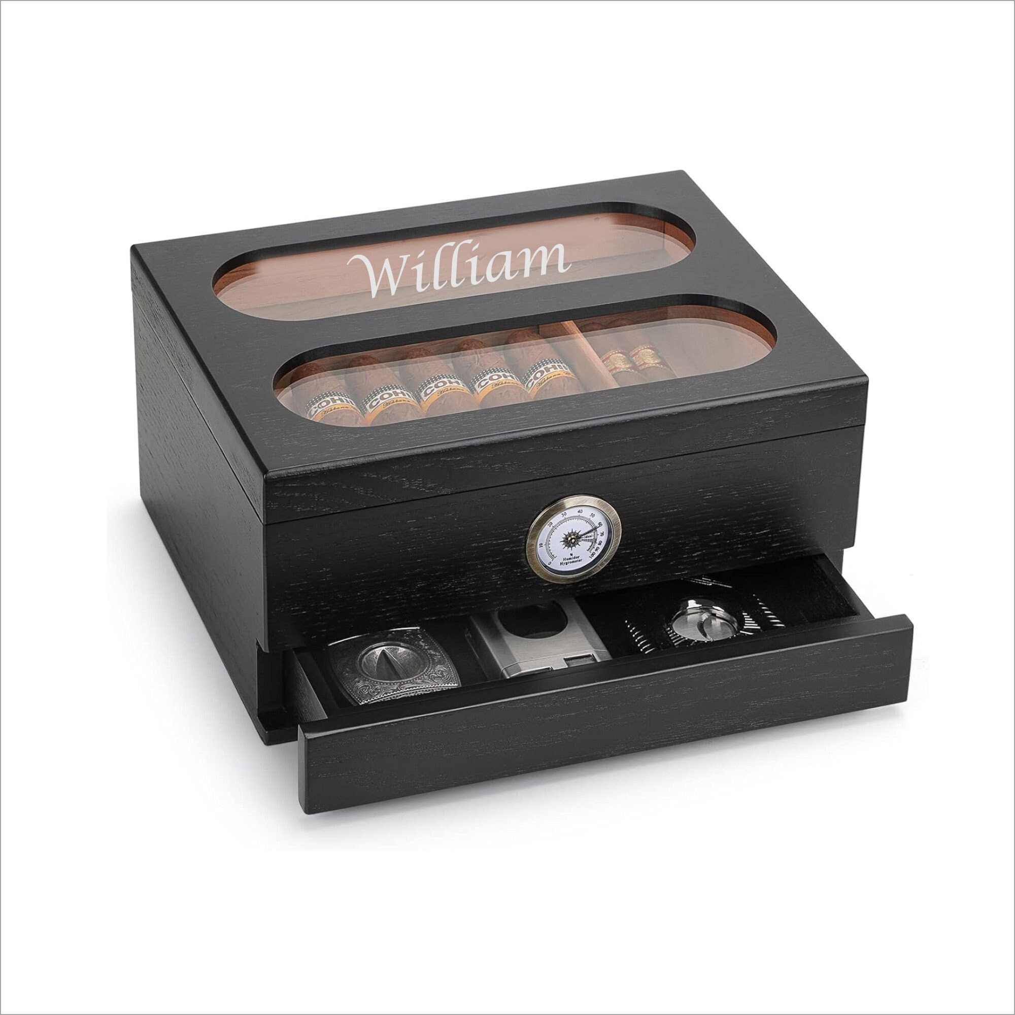 Personalized Cigar Humidor With Front Hygrometer,humidifier,accessory ...