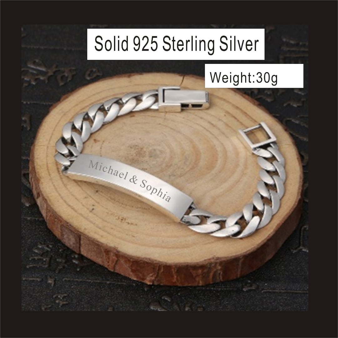 Personalized Sterling Silver Men's ID Bracelet-custom Engraved Gift for ...