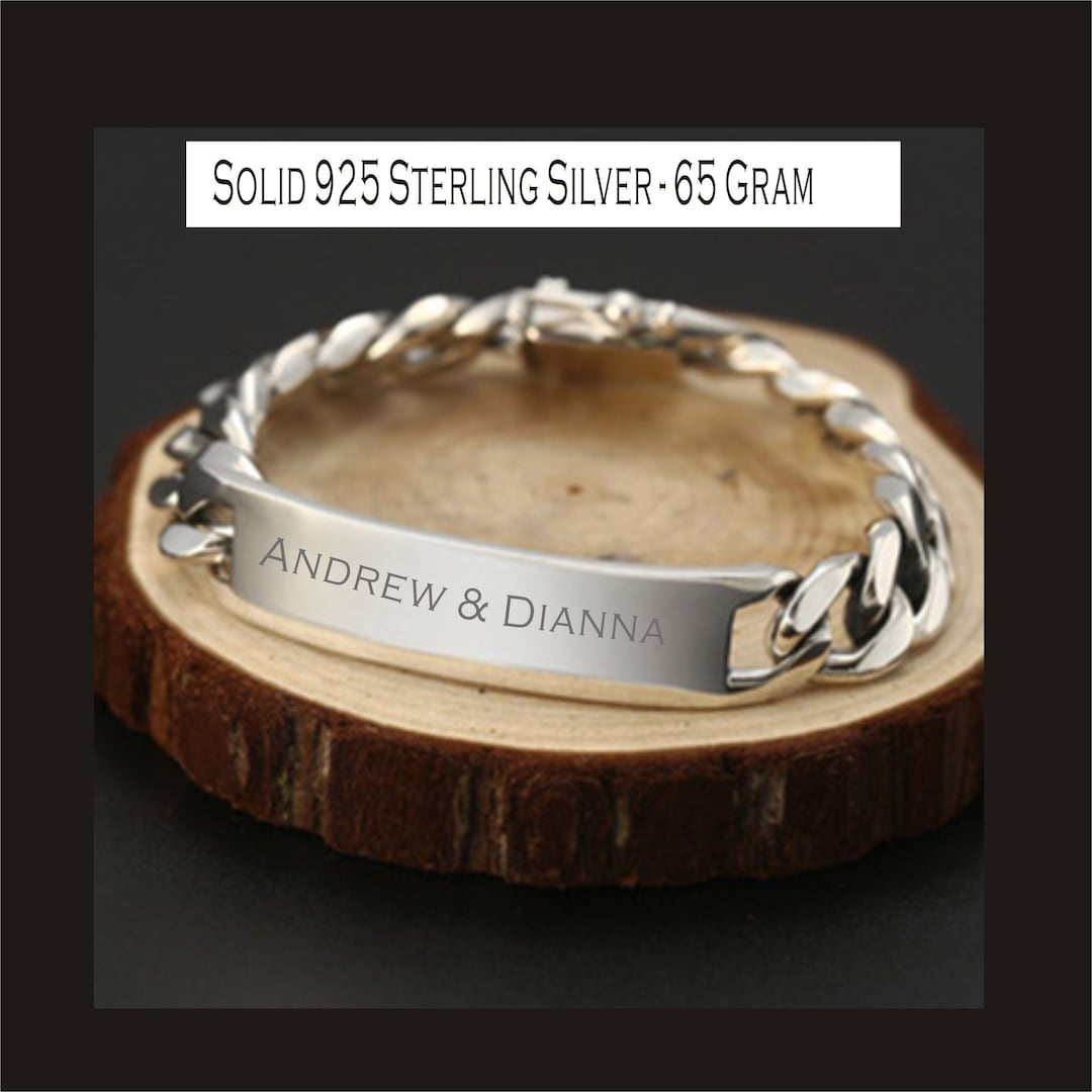 Custom Engraved Sterling Silver Men's ID Bracelet, Personalized Jewelry ...