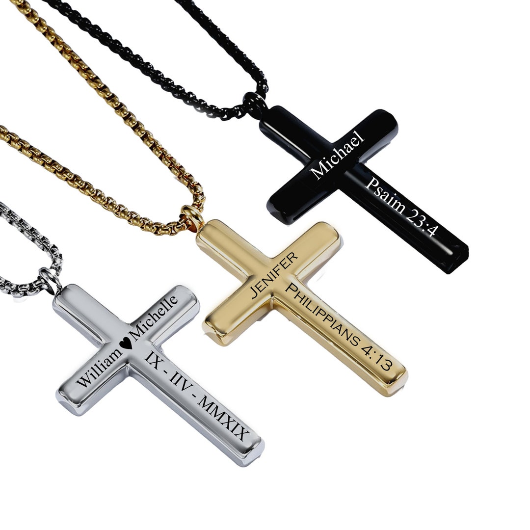Personalized Engraved Cross Necklace: Stainless Steel Confirmation Gift ...