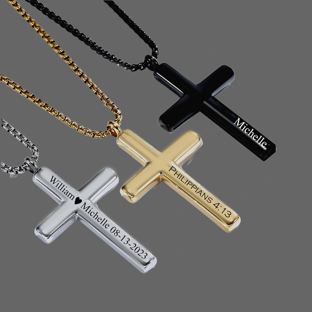 Personalized CROSS NECKLACE Men Women Custom Engraved Cross ...