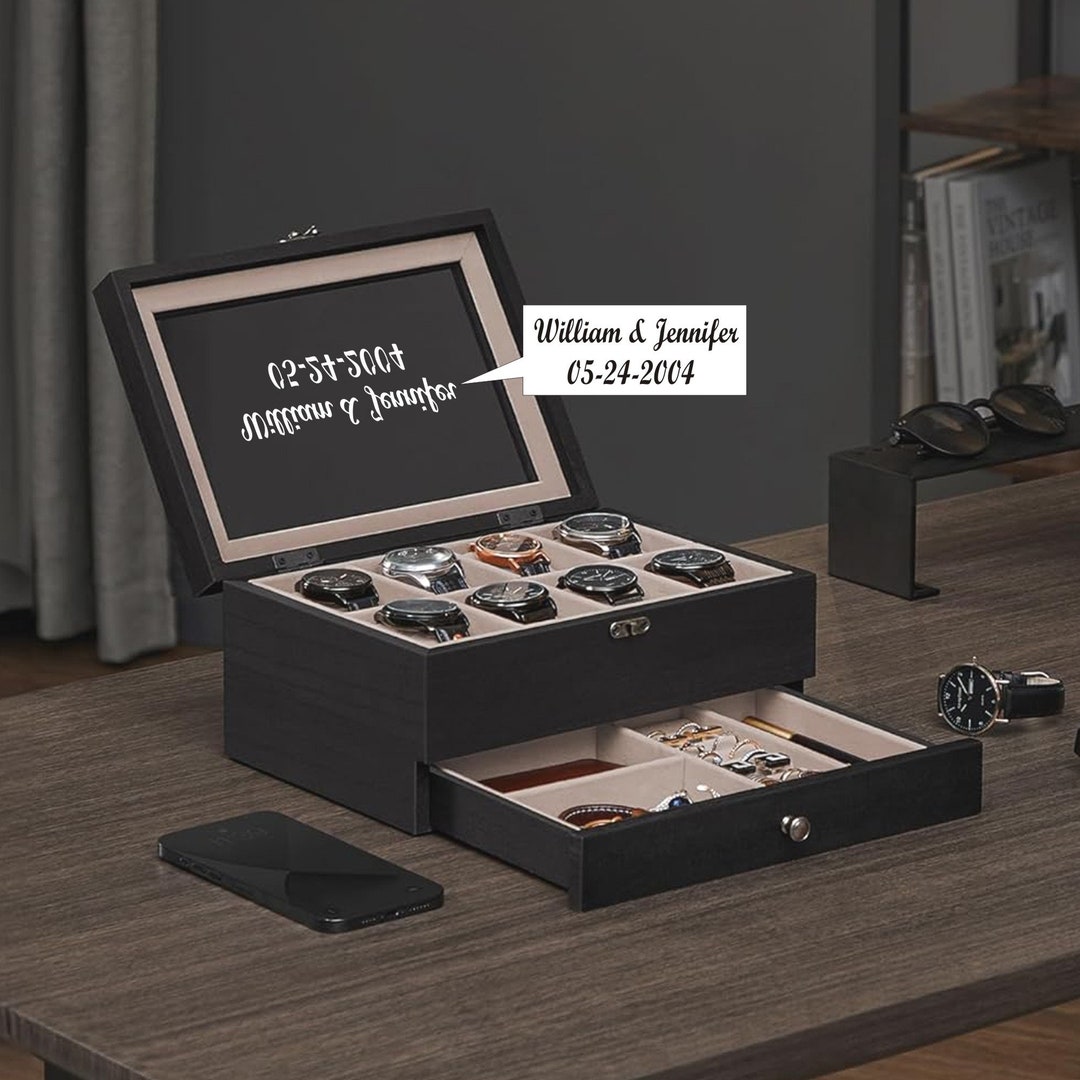 Personalized 8-slot Ebony Black Wood Watch Box,custom Engraved 2-tier ...