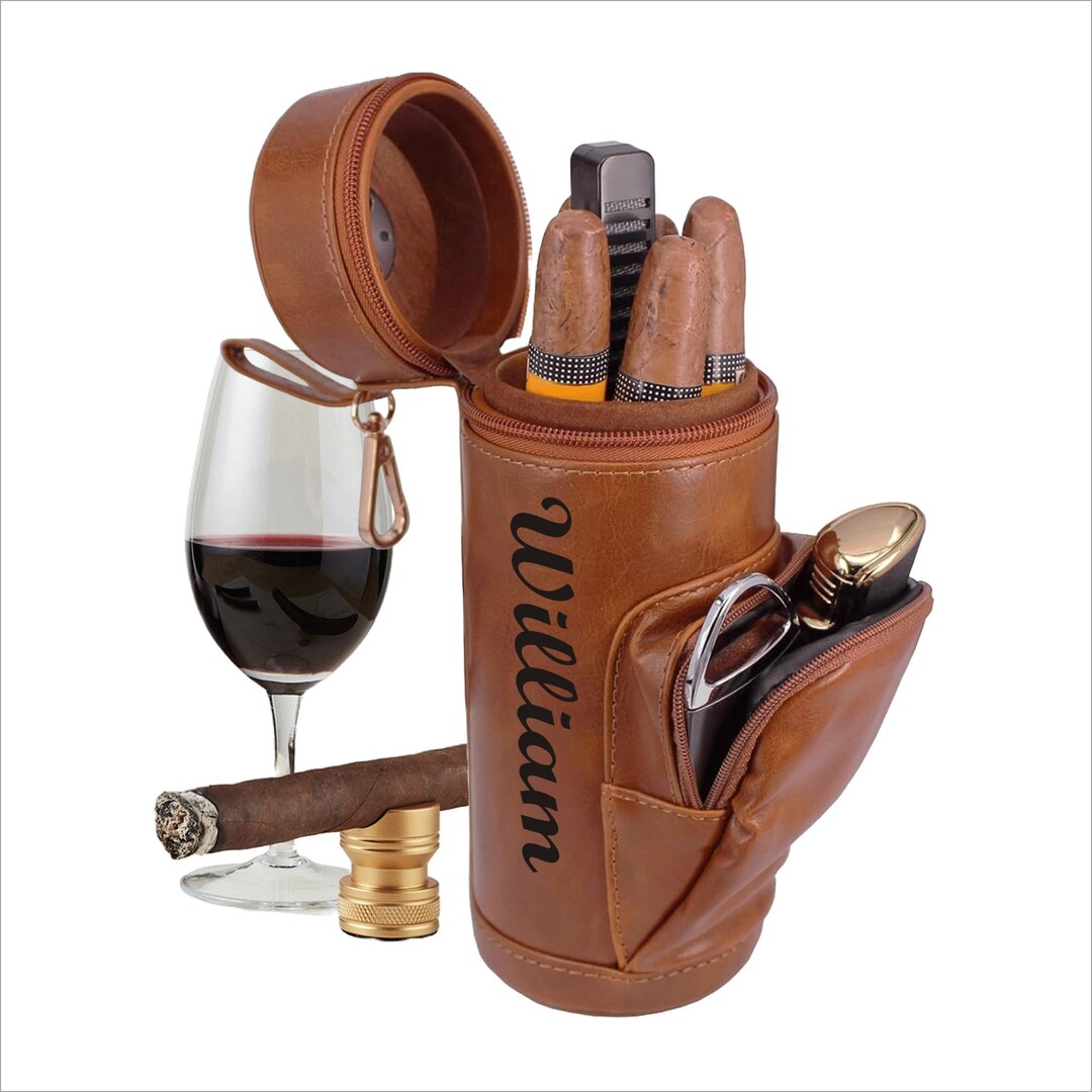 Personalized CIGAR HUMIDOR CASE Holder Custom Engraved Leather Cigars ...