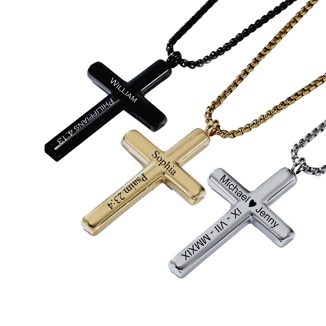 Personalized Engraved Cross Necklace for Men - Stainless Steel Pendant ...