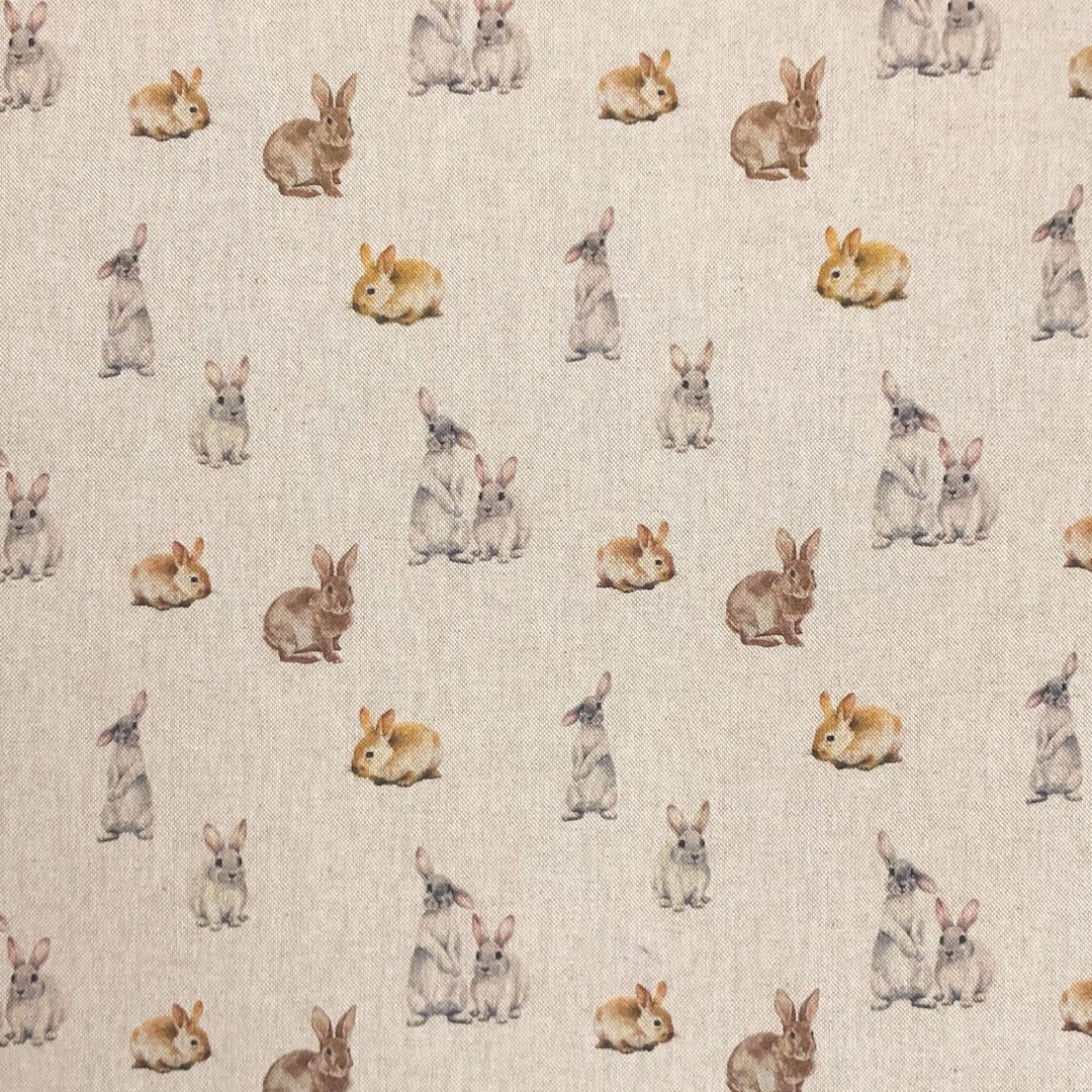 Cotton Rich Linen Look Digital Fabric Bunny Rabbits Upholstery Curtain ...