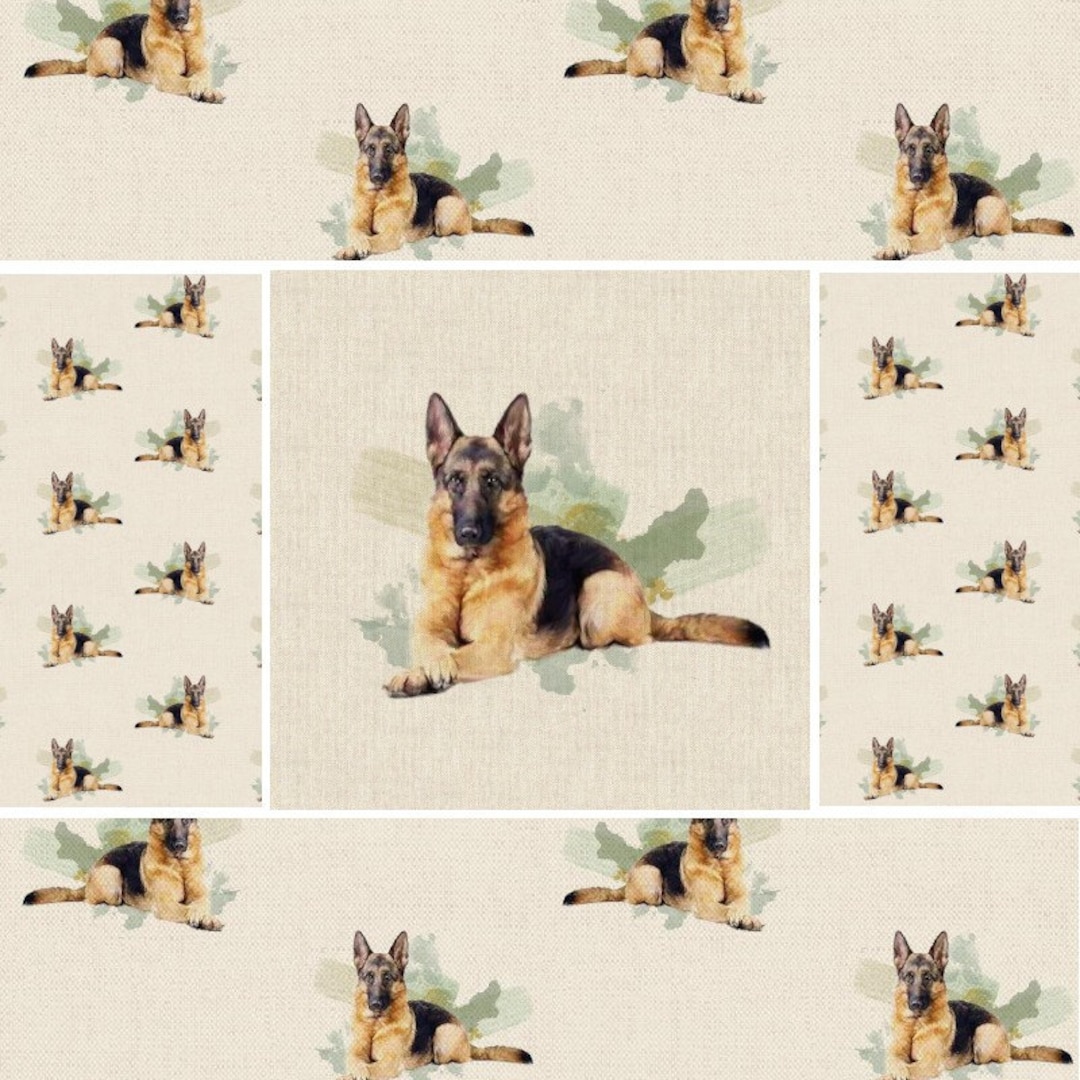 Cotton Rich Linen Look Fabric German Shepherd Dog or Panel Upholstery ...