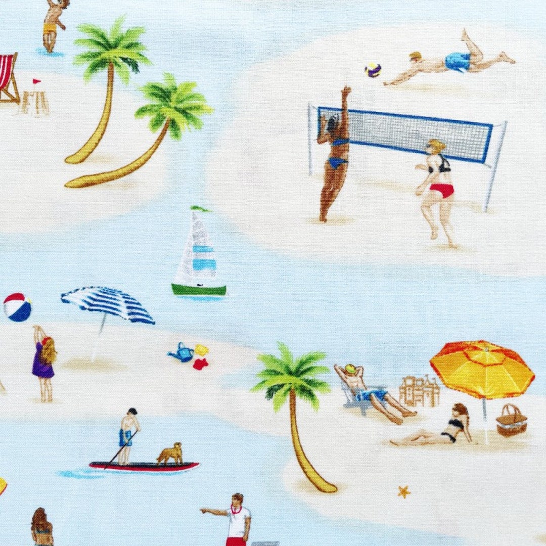 100% Cotton Fabric Timeless Treasures Beach Activities Holiday Summer ...