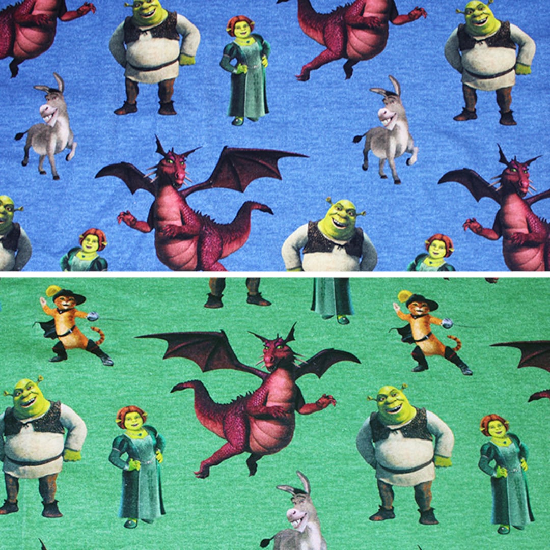 Cotton Jersey Fabric Dreamworks Shrek Movie Dragon Donkey Fiona Puss in ...