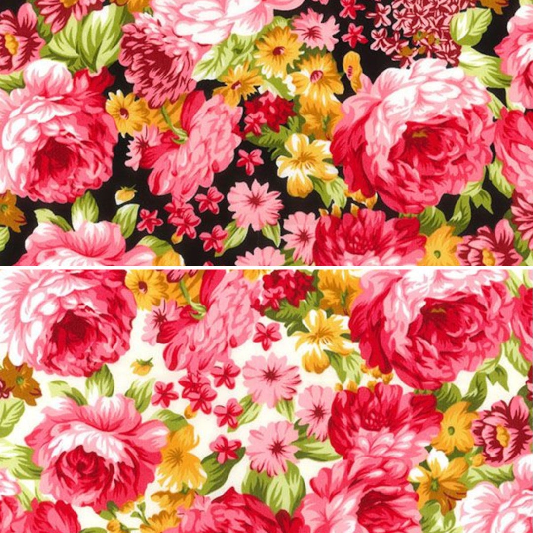 100% Cotton Poplin Fabric Rose & Hubble Clifton Avenue Summer Floral ...