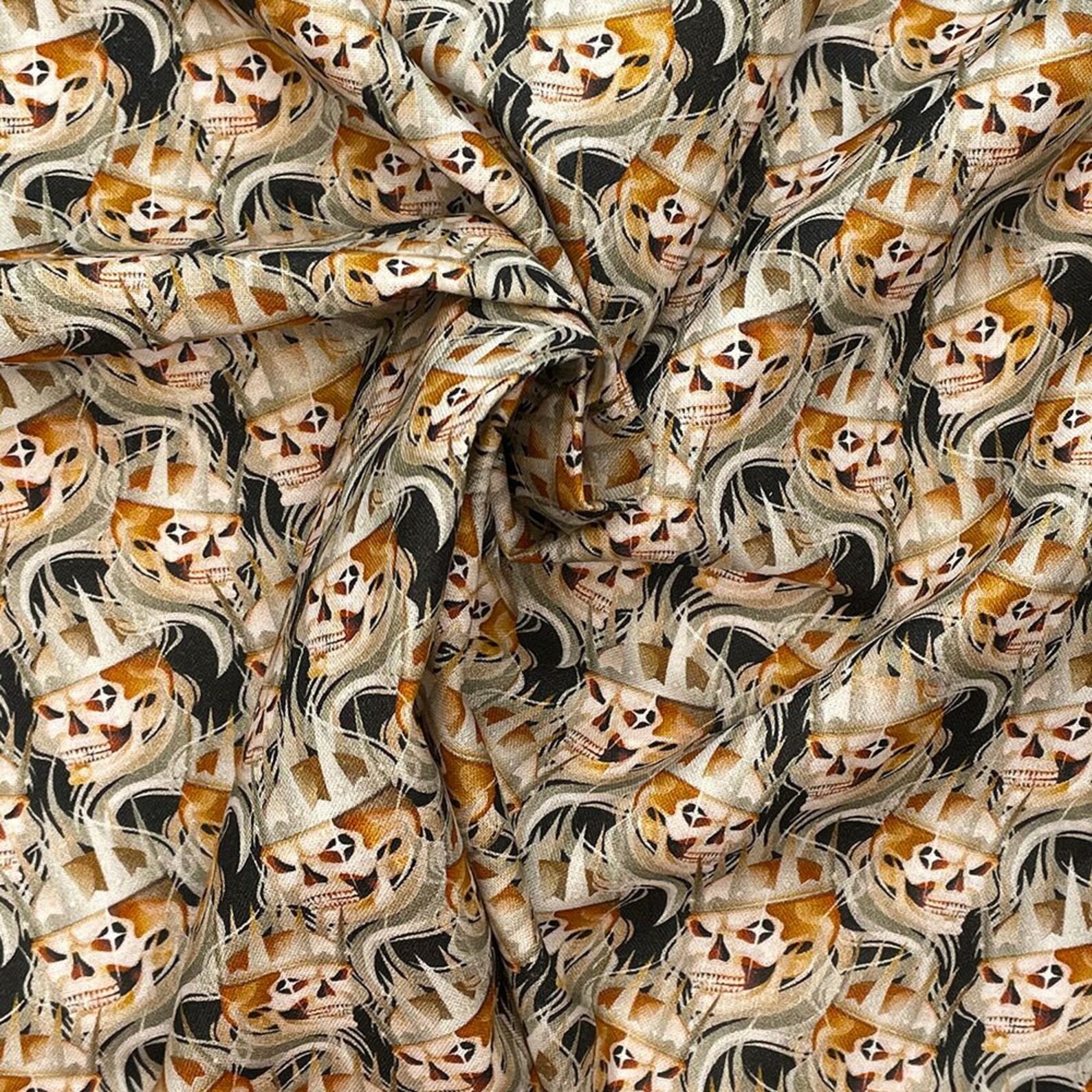 100% Cotton Digital Fabric Evil Skull King Skeletons Halloween 140cm ...