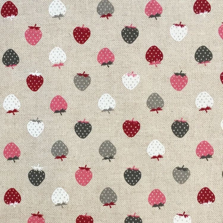 Cotton Rich Linen Look Fabric Berry Multi Strawberries | Etsy