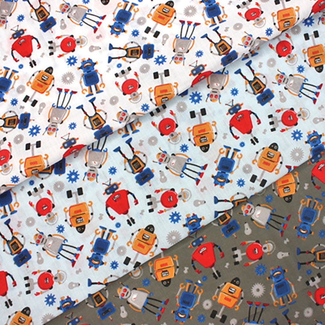 Polycotton Fabric Robots Tossed Robotic Helpers - Etsy