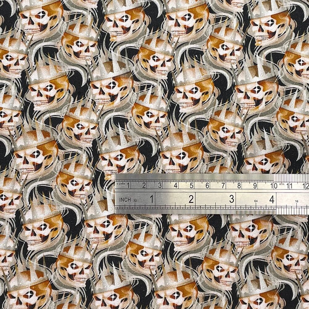 100% Cotton Digital Fabric Evil Skull King Skeletons Halloween - Etsy UK