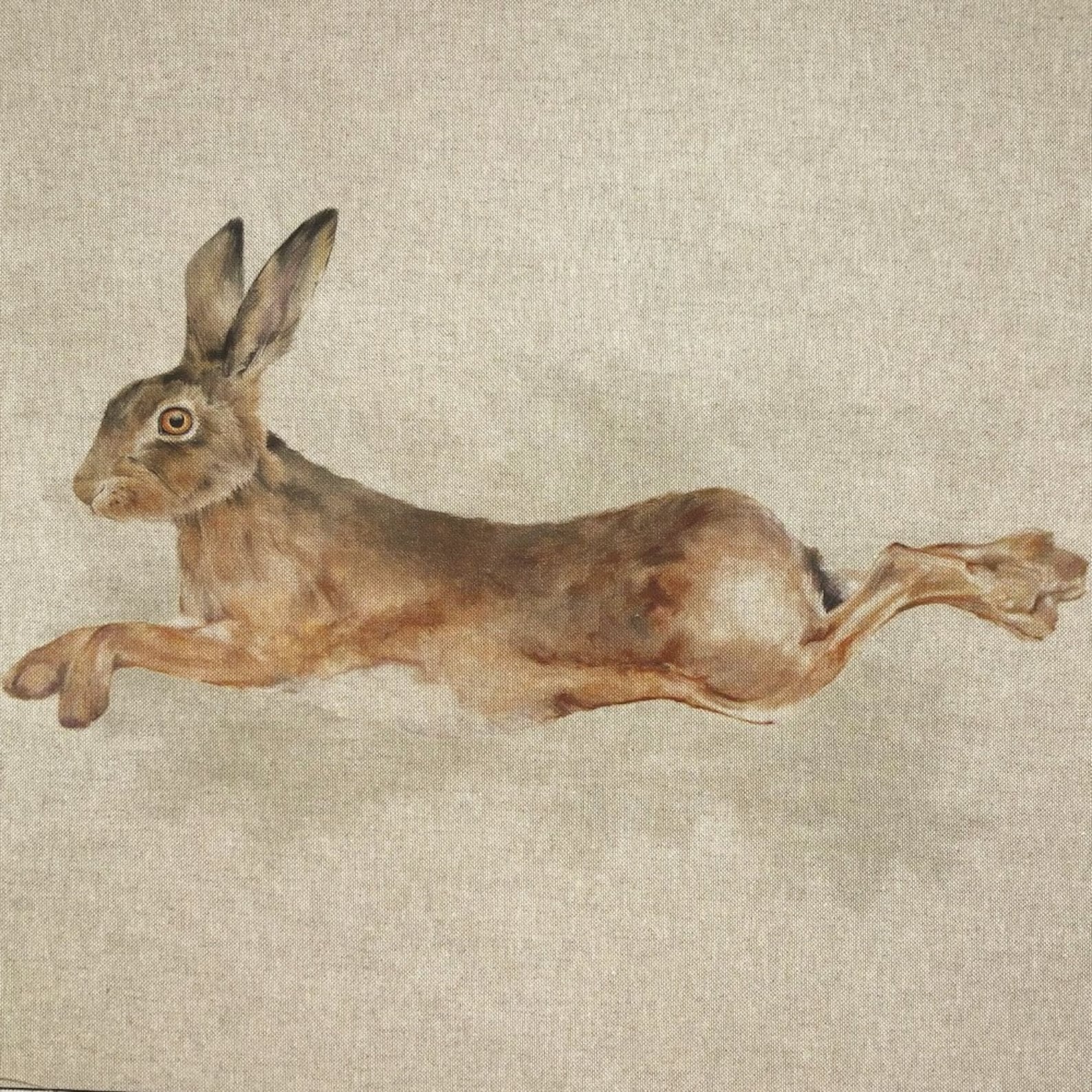 Cotton Rich Linen Look Fabric Leaping Hare Rabbit or Panel Upholstery ...