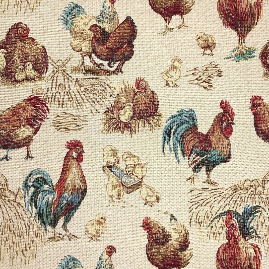Tapestry Fabric Rooster Chicken Hens Upholstery Furnishings - Etsy UK