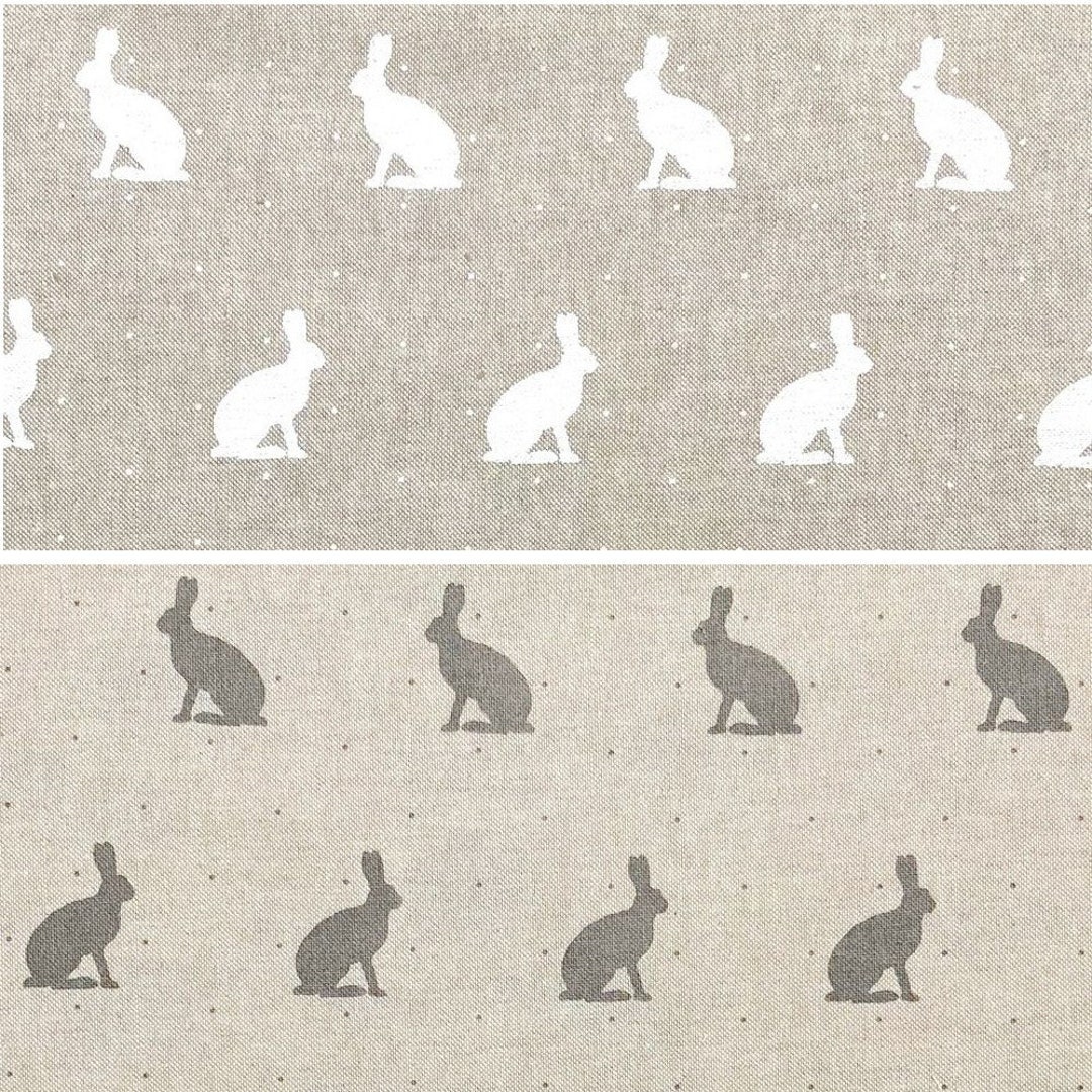 Cotton Rich Linen Look Fabric Hares Sitting Rabbits Spots Upholstery ...
