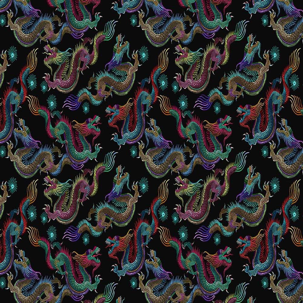 100% Cotton Digital Fabric Chinese Dragon Oriental Traditional | Etsy