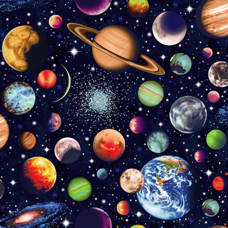 100% Cotton Fabric Nutex Bunched Planets Universe Solar System - Etsy UK