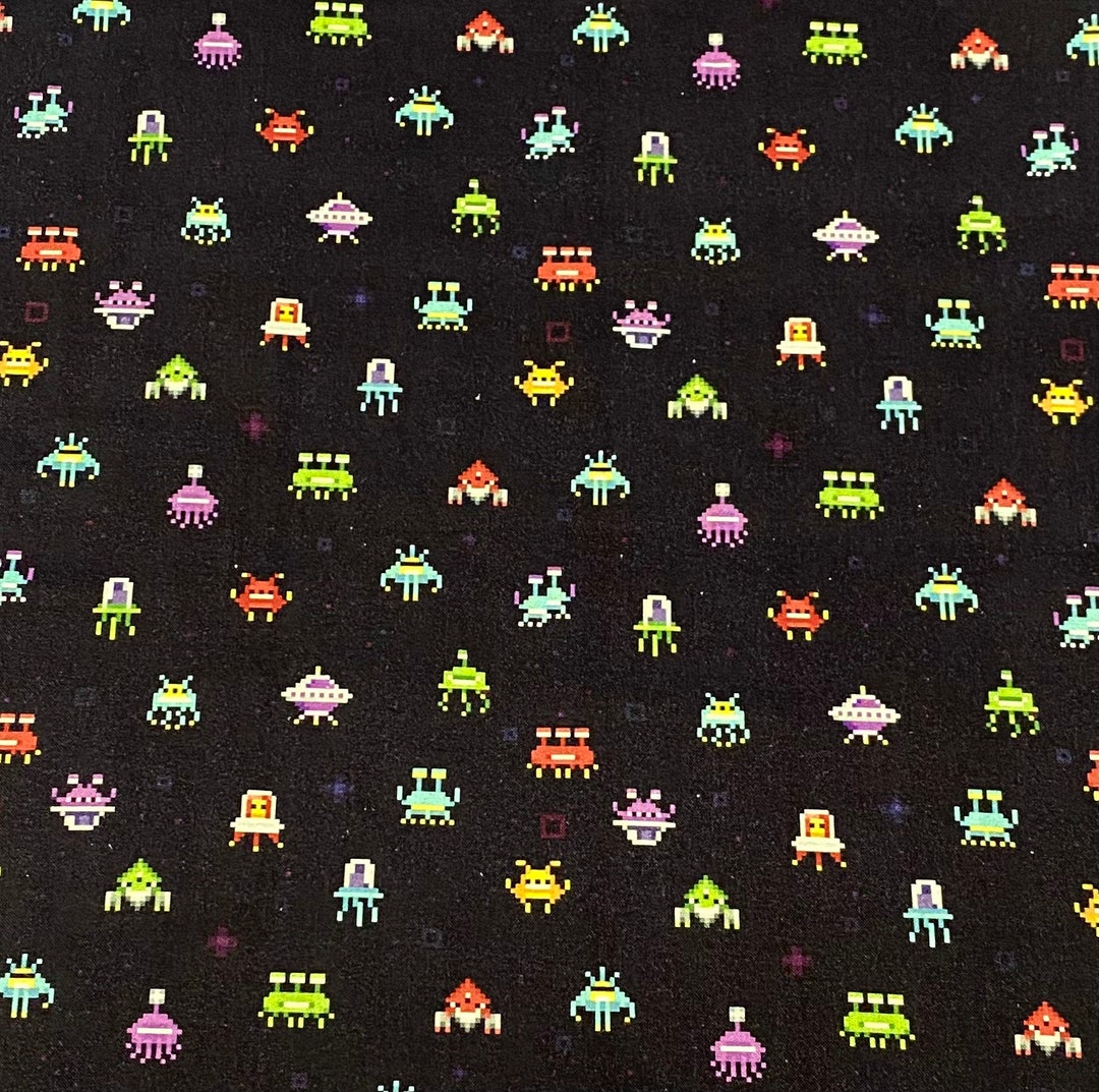 100% Cotton Digital Fabric Oh Sew Space Invaders Black 140cm Wide - Etsy