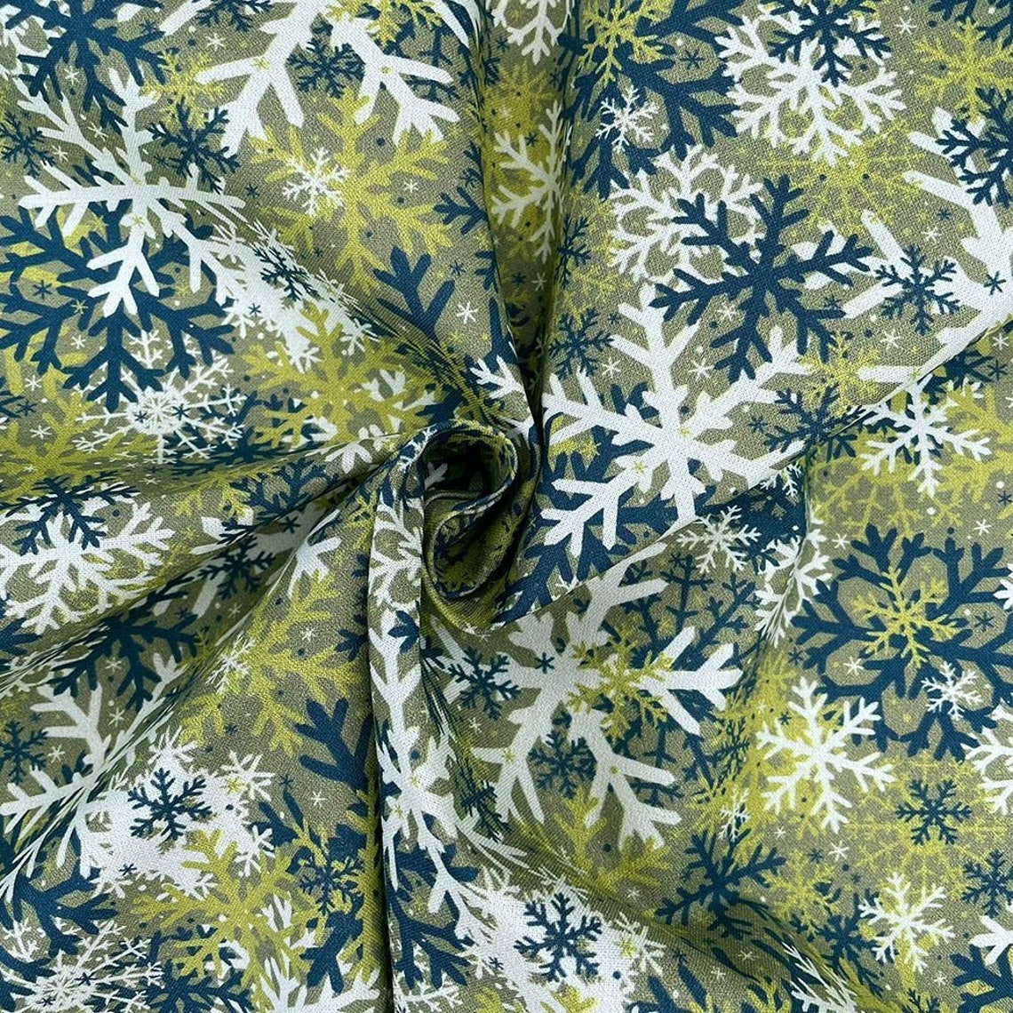 100% Cotton Digital Fabric Christmas Camo Snowflakes Winter | Etsy