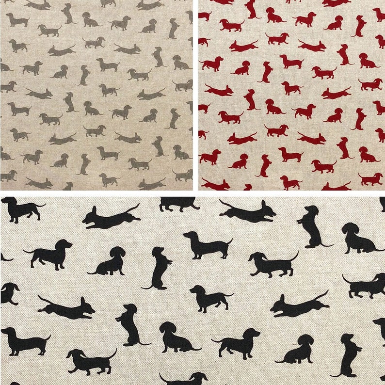 Cotton Rich Linen Look Fabric Dachshund Dog Curtain Upholstery Cushion ...