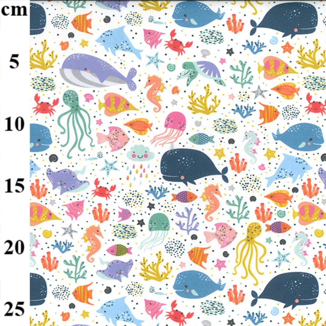100% Cotton Digital Fabric Rose & Hubble Sea Creatures Animals 150cm ...