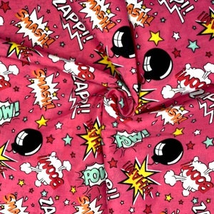 Polycotton Fabric Comic Book Sounds Smash Boom Zap Wham Bomb Stars Pow ...