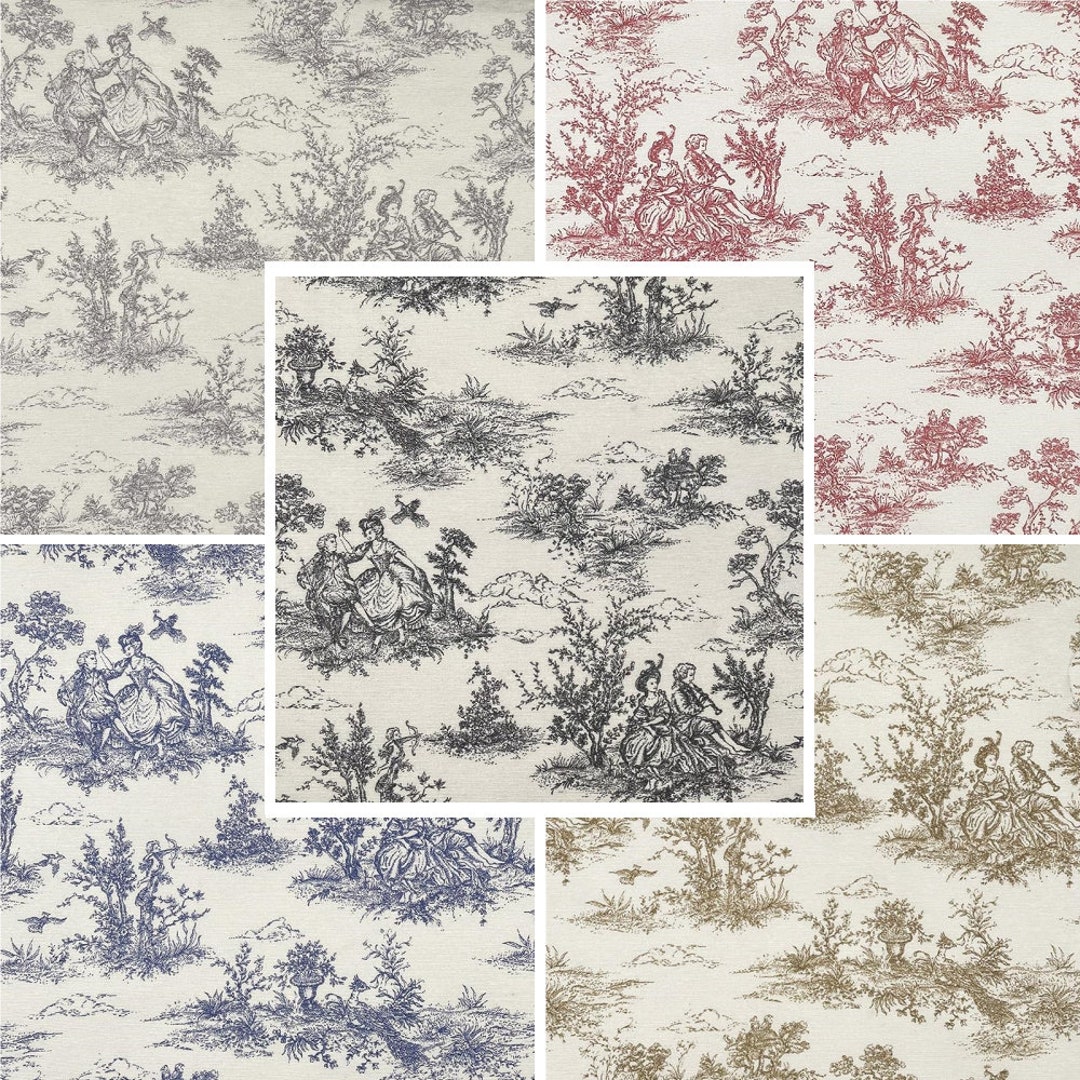 Cotton Rich Linen Look Fabric Toile French Painting Aristocrat 140cm ...