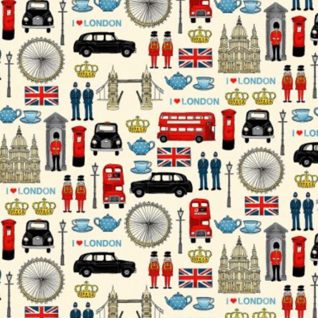 100% Cotton Fabric Makower London Icons City UK Great Britain United ...