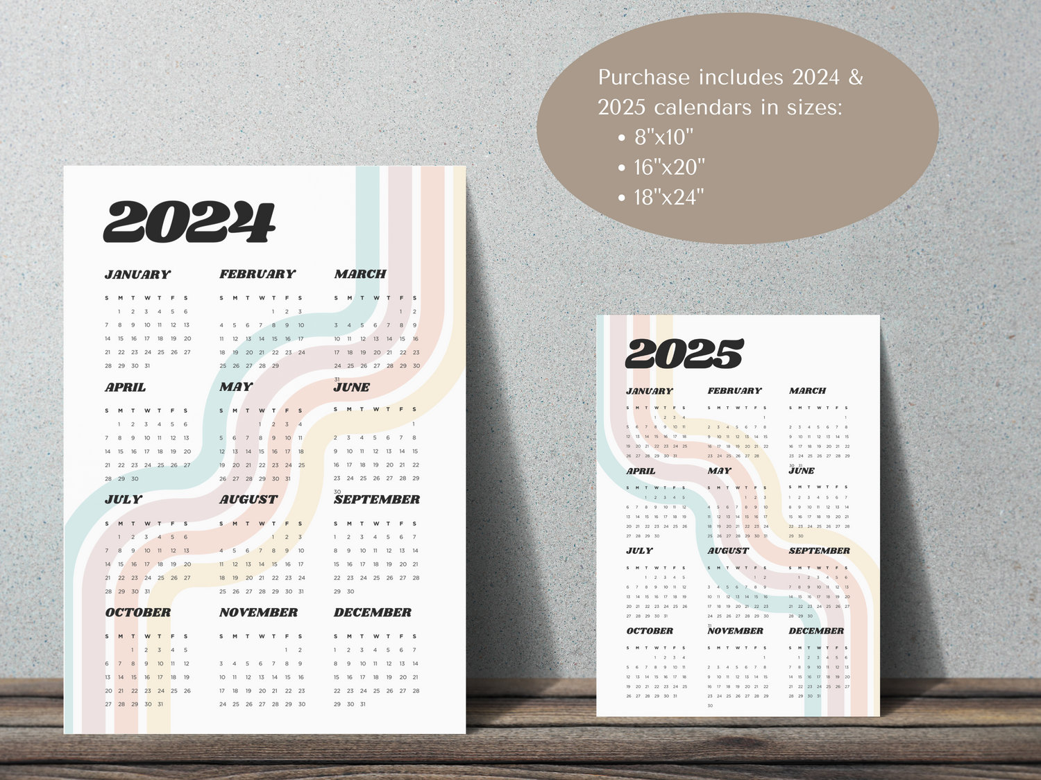 2024-2025 Digital Print Calendars - Multiple Sizes - 16x20 8x10 18x24 ...