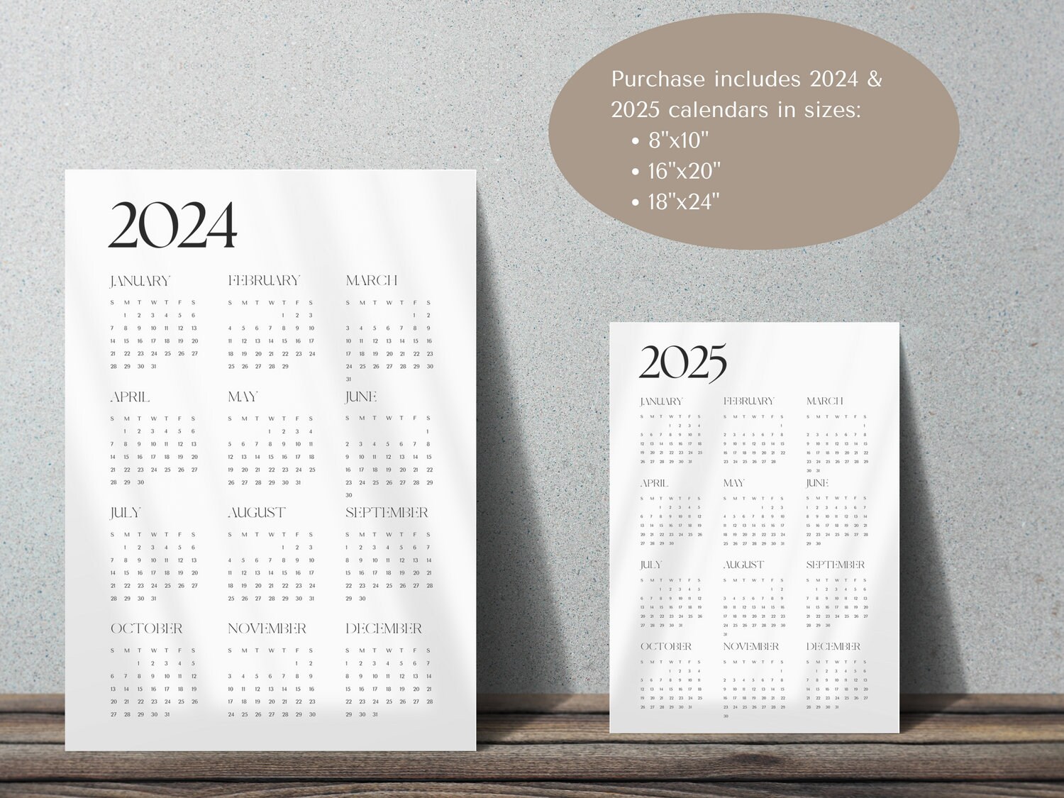 2024-2025 Digital Print Calendars - Multiple Sizes - 16x20 8x10 18x24 ...