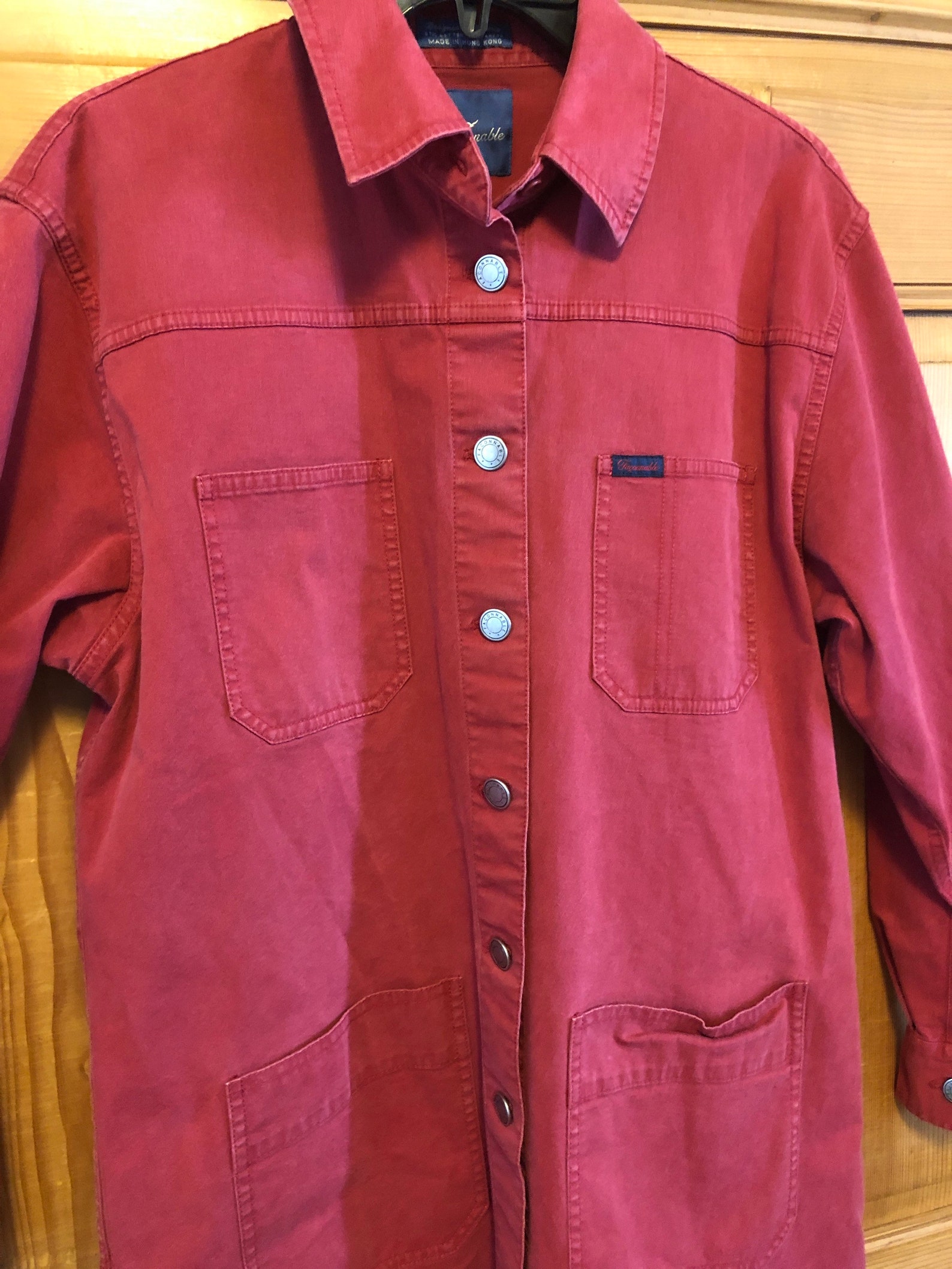 VTG 80s Mens Faconnable Red Cotton Shirt Jacket Lightweight St Tropez ...