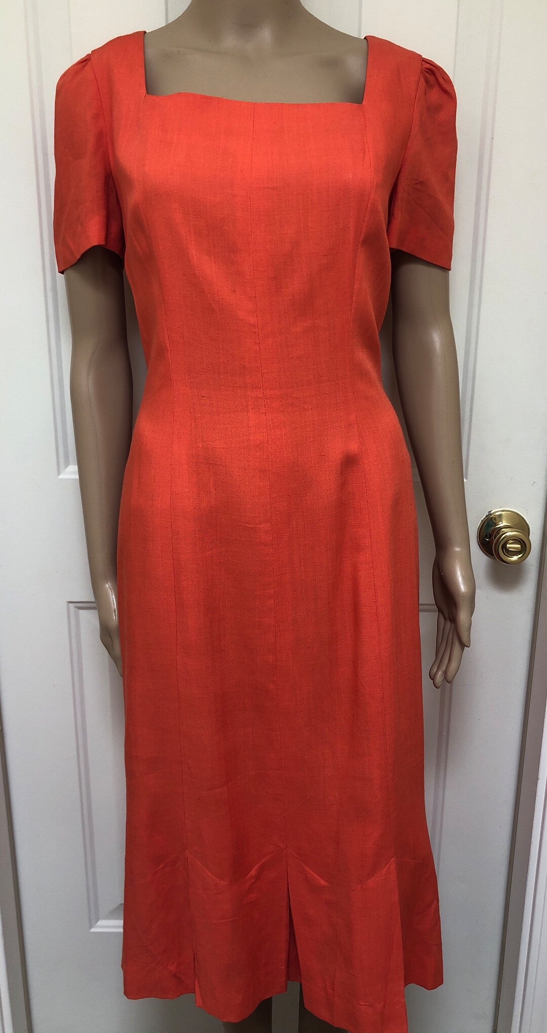 Vintage Classic 60s 70s Adele Simpson Orange Linen Midi Sheath Dress ...
