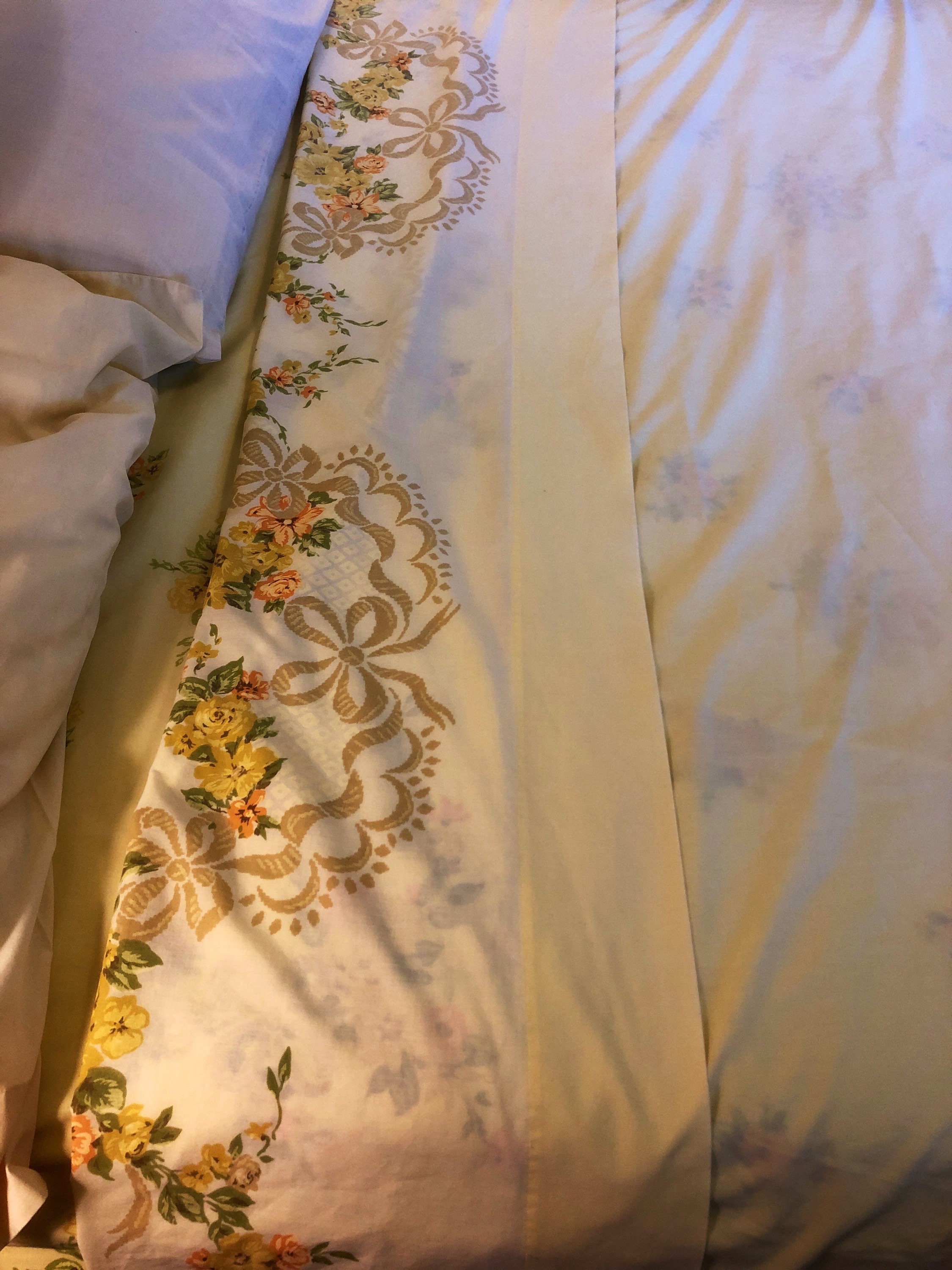 Vintage 1960s Lemon Yellow Floral Sheet Set Mid Century Farmhouse ...