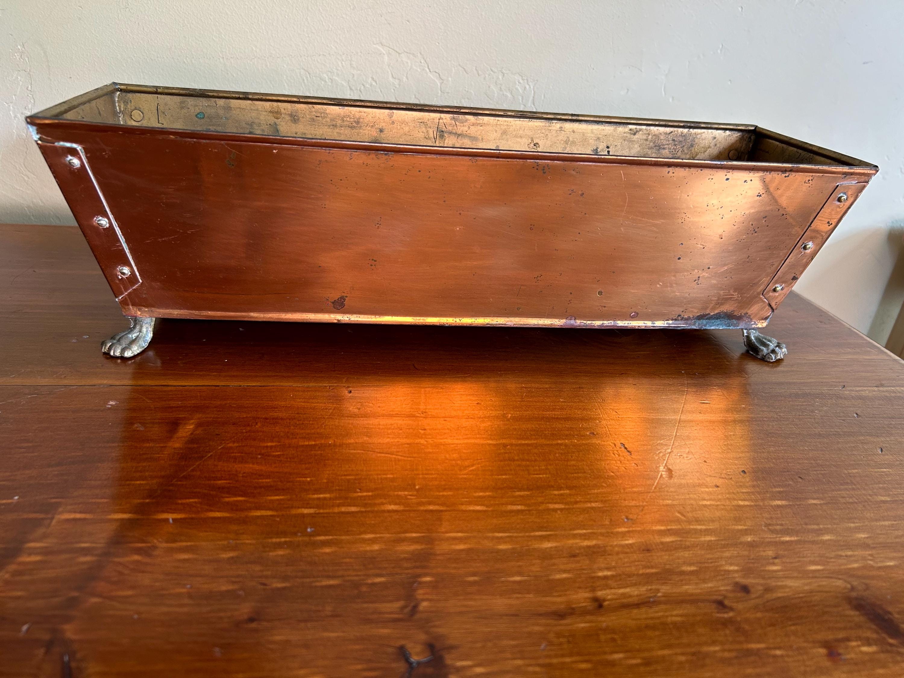 Vtg Copper Brass Lion Head Handles PLANTER Trough W/ Claw Feet Antique ...