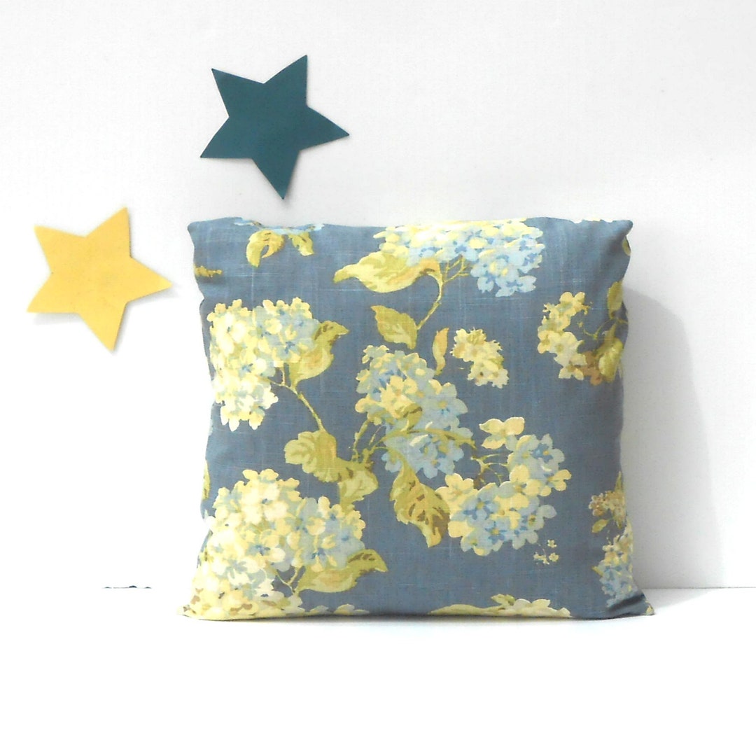 Waverly Blue and Yellow Floral Pillow Cover With Green and Cream, 18 ...