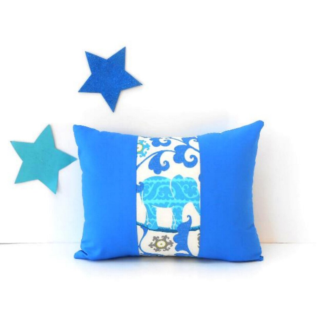 Elephant Print Lumbar Pillow Cover in Royal Blue and White, 12x16 Sham ...