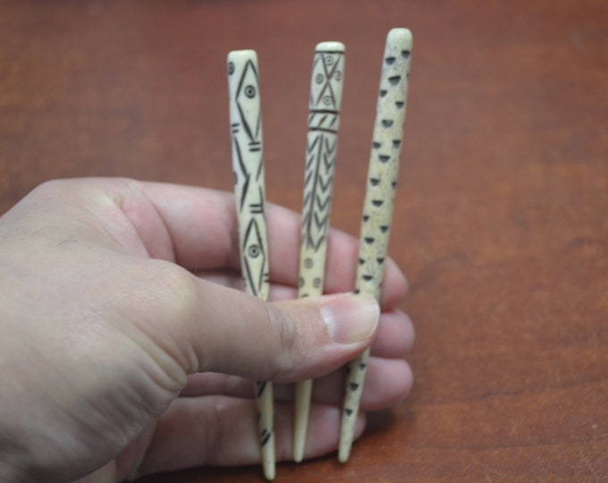 3 Pcs Carved BUFFALO BONE HAIR Stick - Etsy