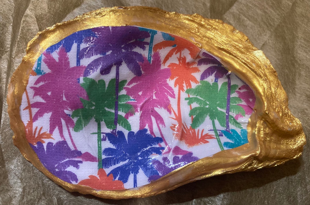 Colorful Palm Tree Ring Dish Holder Jewelry Trinkets Gold Pink Blue ...